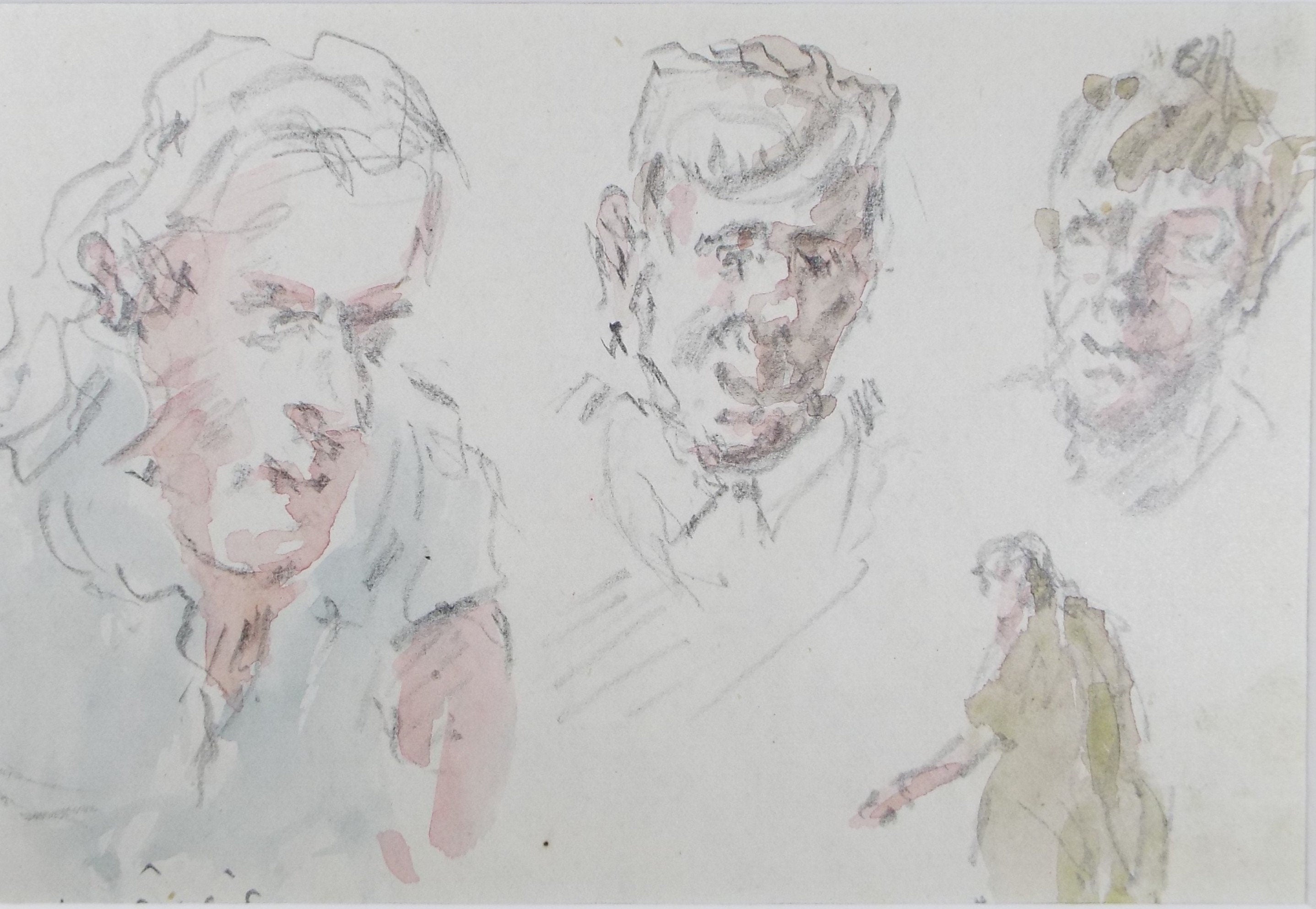 Original Watercolour drawing, 'Head Studies', Hugh McKenzie (1909-2005