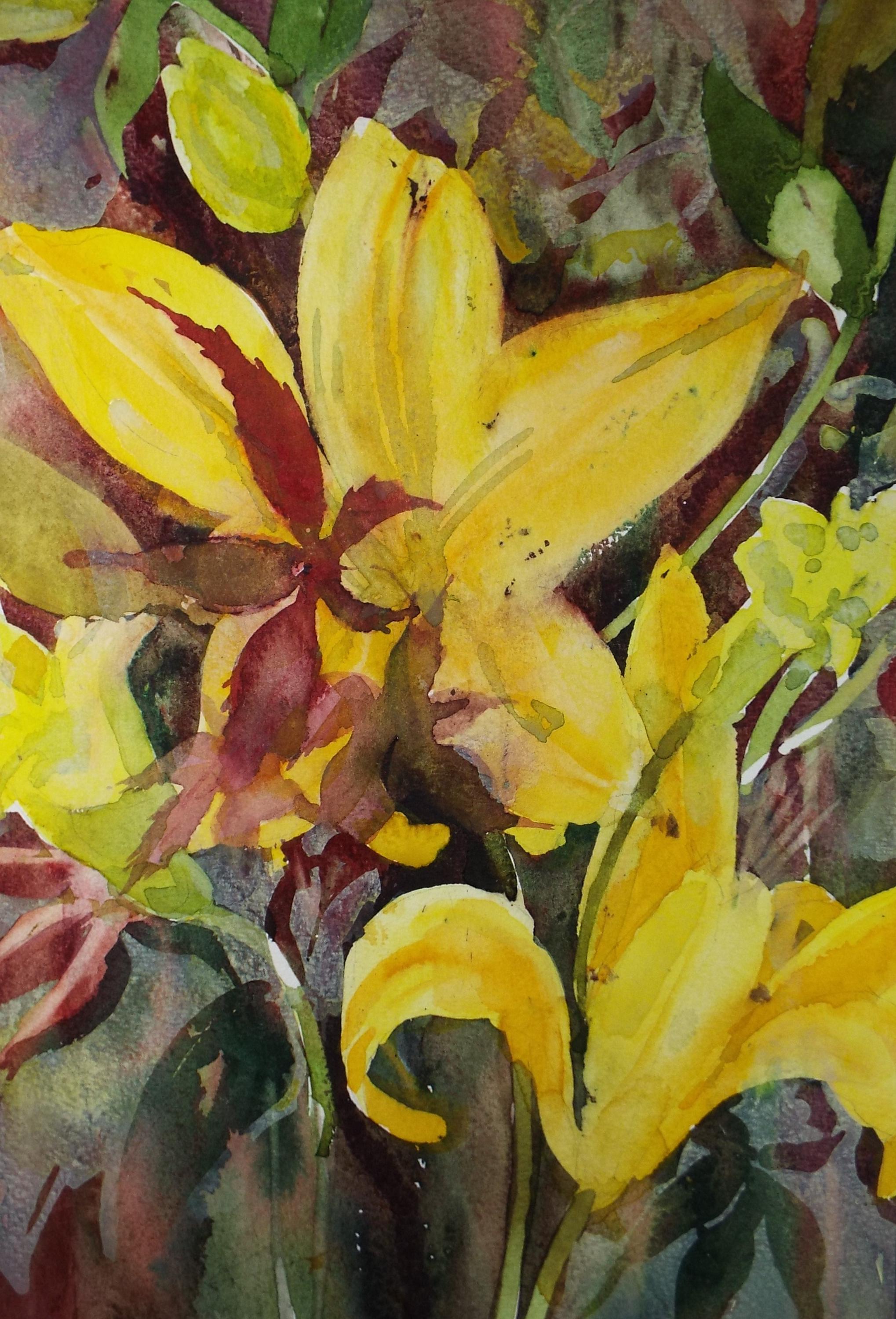 Original Watercolour, 'Still Life of Yellow Lily', June Bevan, Circa 1