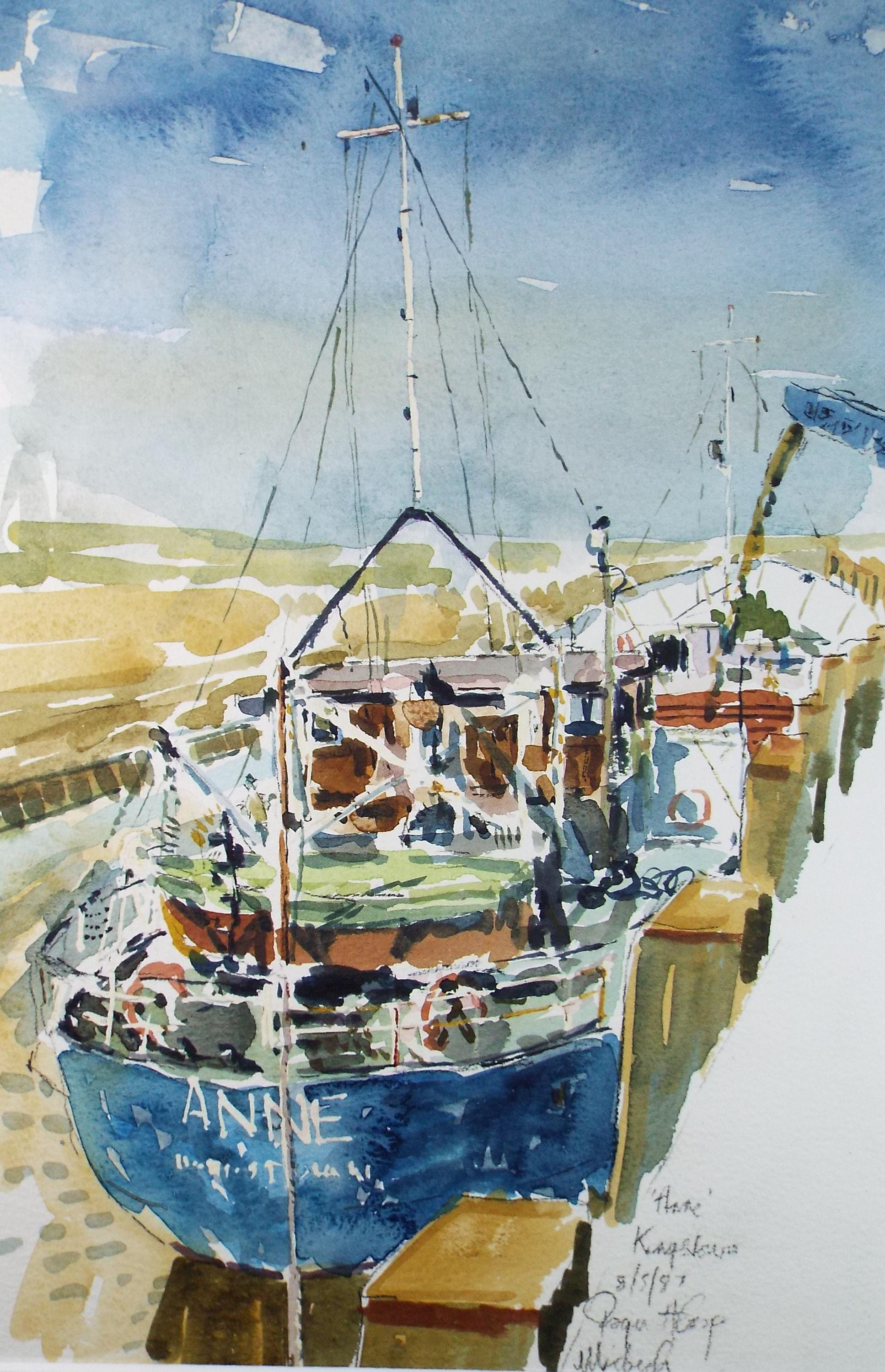 Original Watercolour,'Freighter Anne', Roger Alsop, dated 1987
