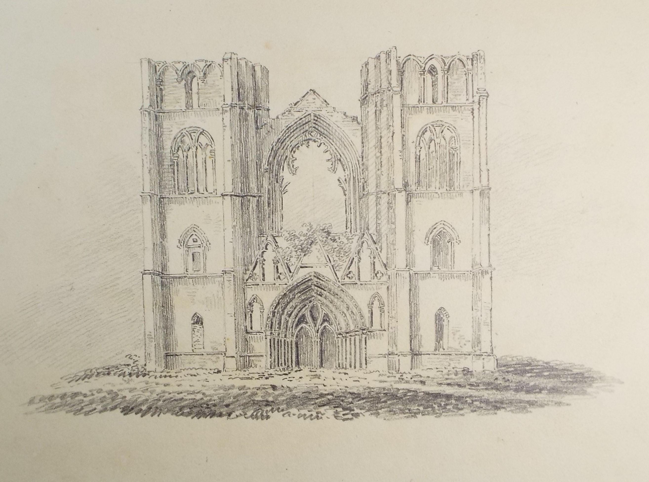Original Pencil Drawing,'Elgin Cathedral', Early 19th Century, artist
