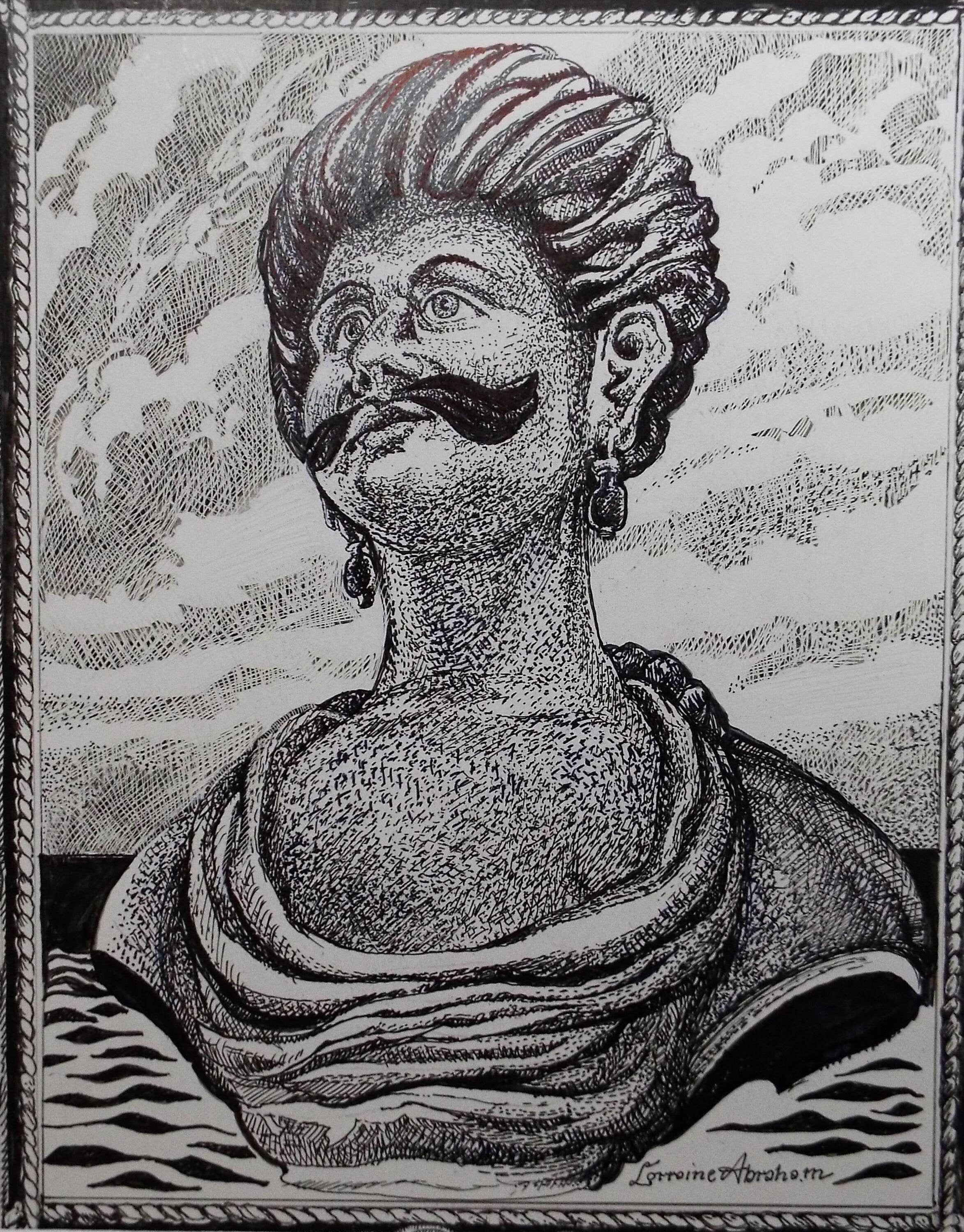 Original Scraperboard & Ink drawing, 'Figurehead', Lorraine Abraham RS
