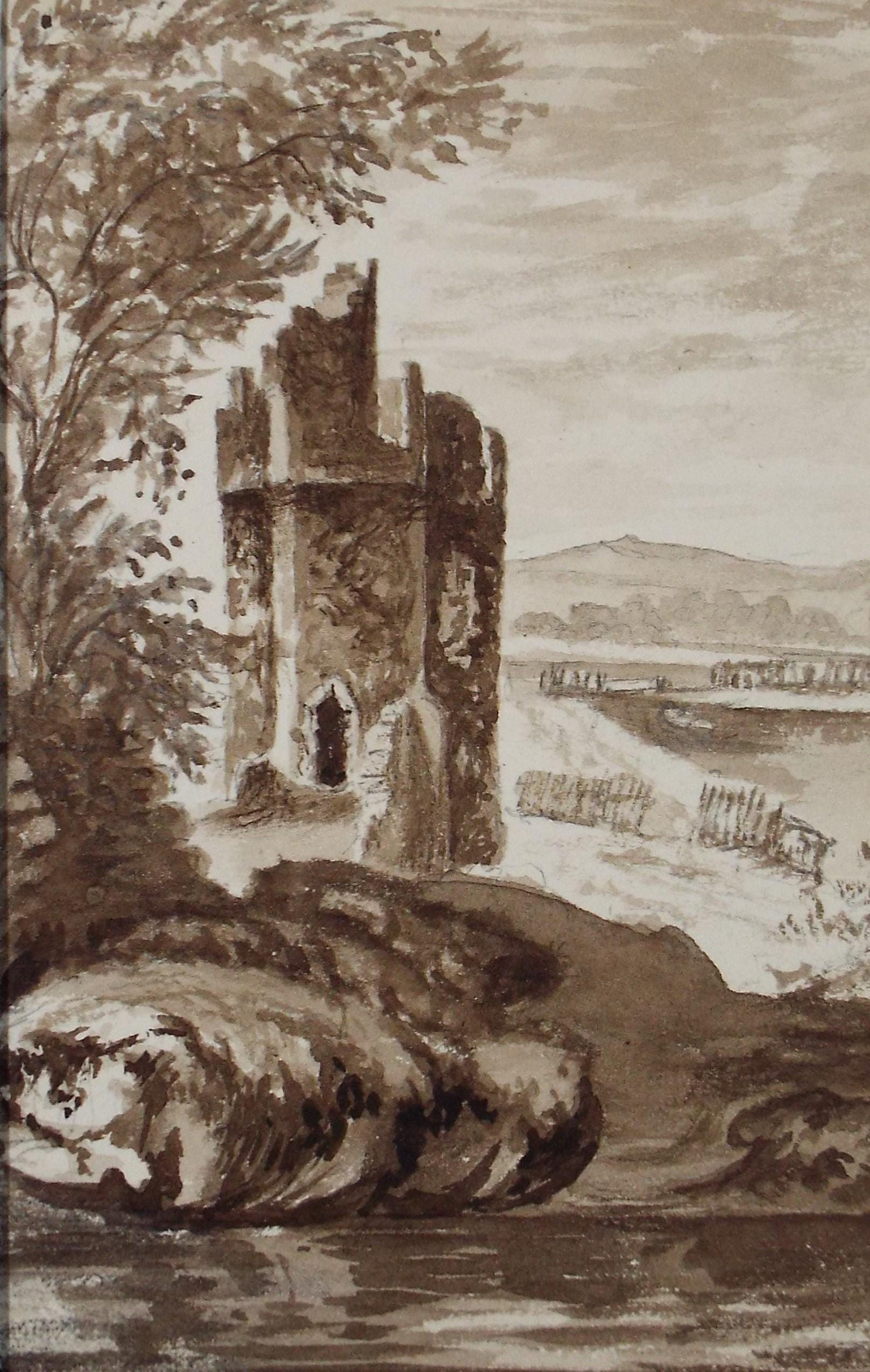Original Watercolour , 'Ruined Tower', Late 19th Century, Artist Unkno