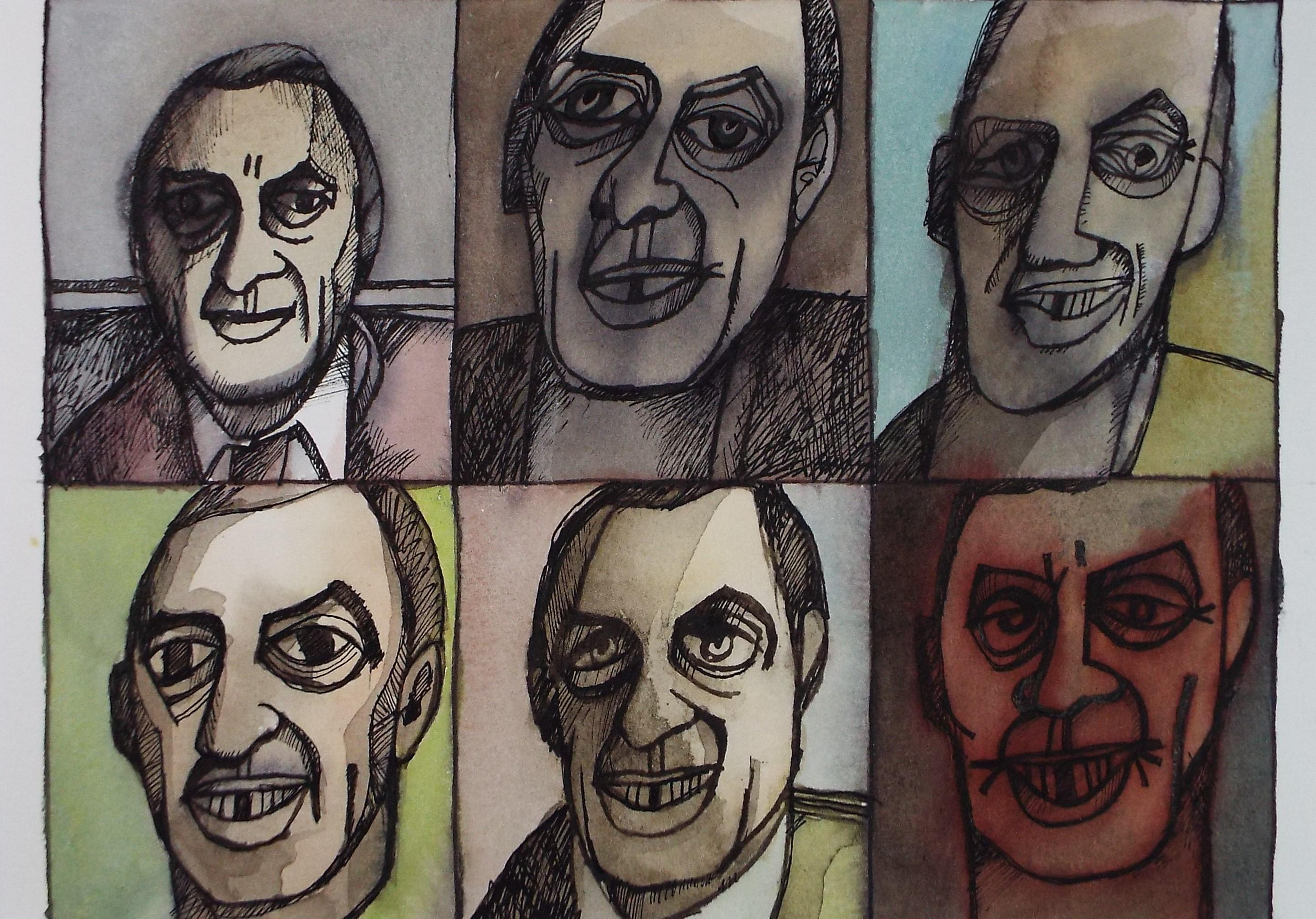 Original Watercolour, 'Self Portraits', Colin Fifield (1940-2022), cir