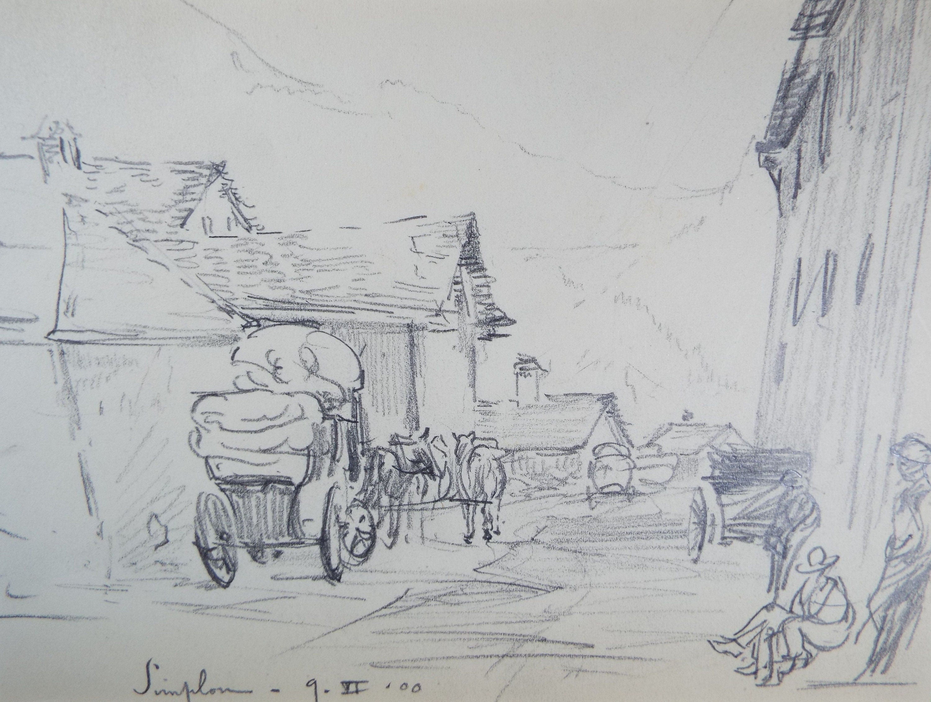 Original Pencil drawing , 'Simplon, Switzerland' 1900, Gabriel Thompso