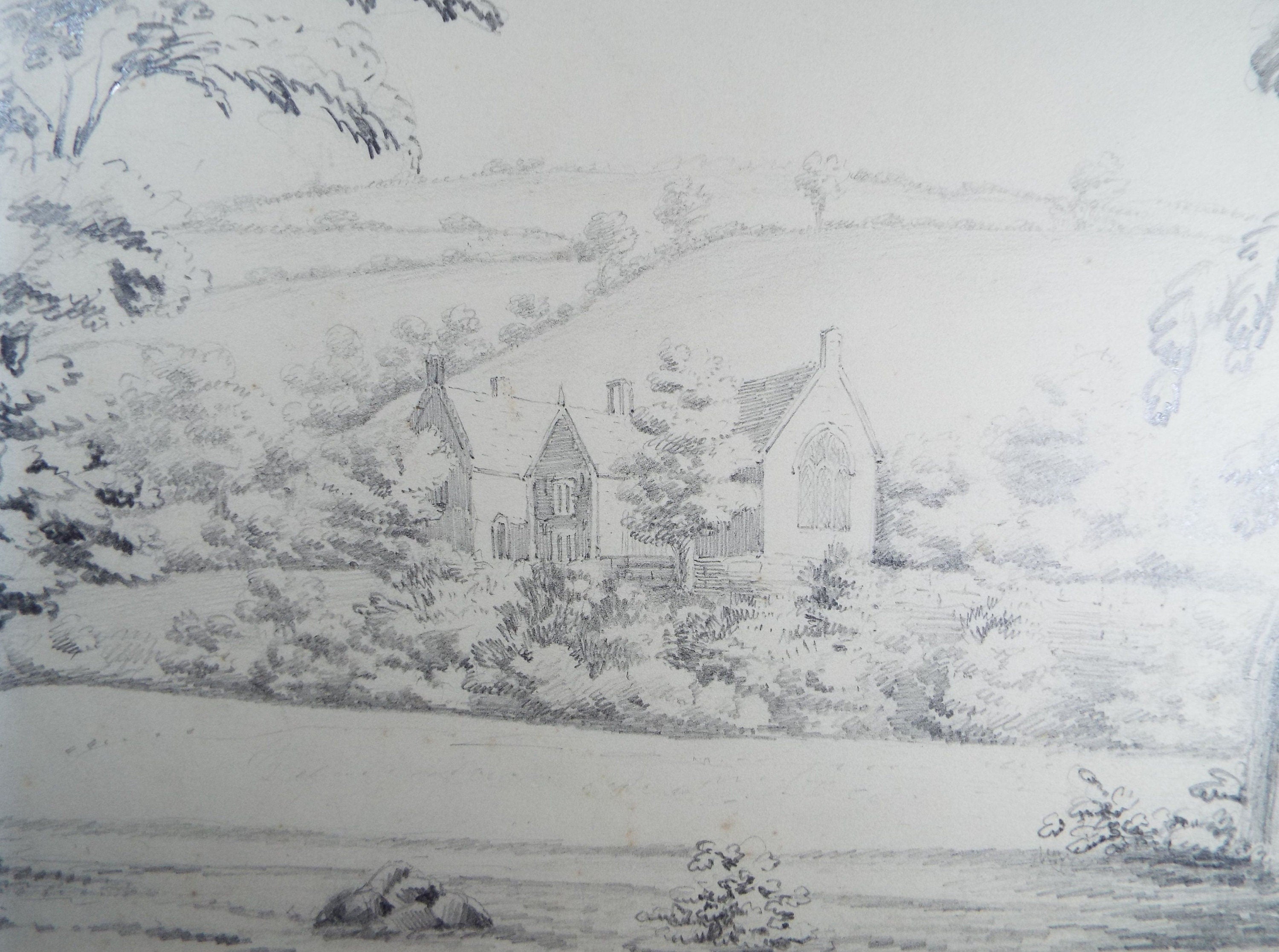 Original Pencil drawing c1860's, 'Manor House in a Landscape' - 'Unkno
