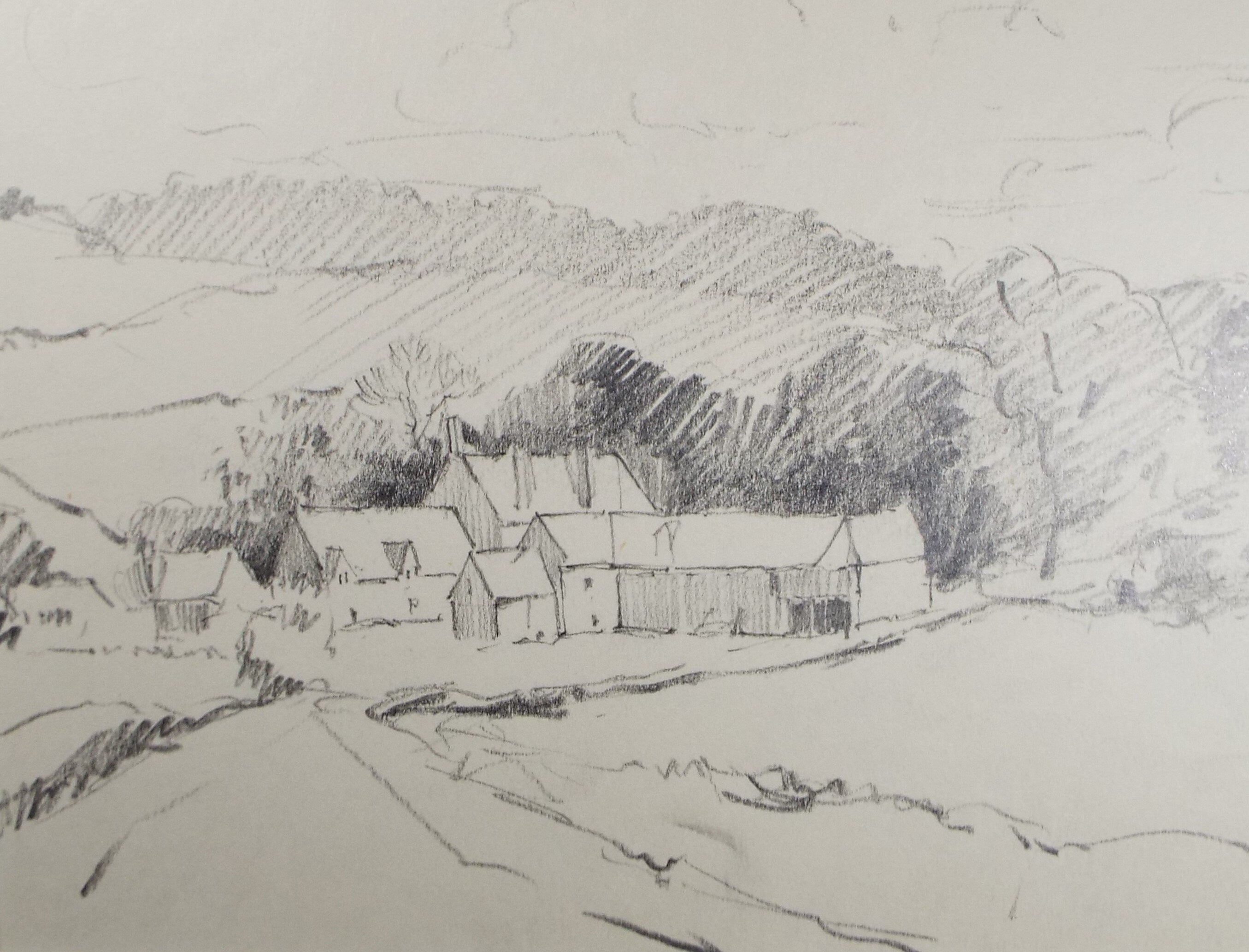 Original Pencil Drawing, 'The Homestead', circa 1990's , Artist Unknow