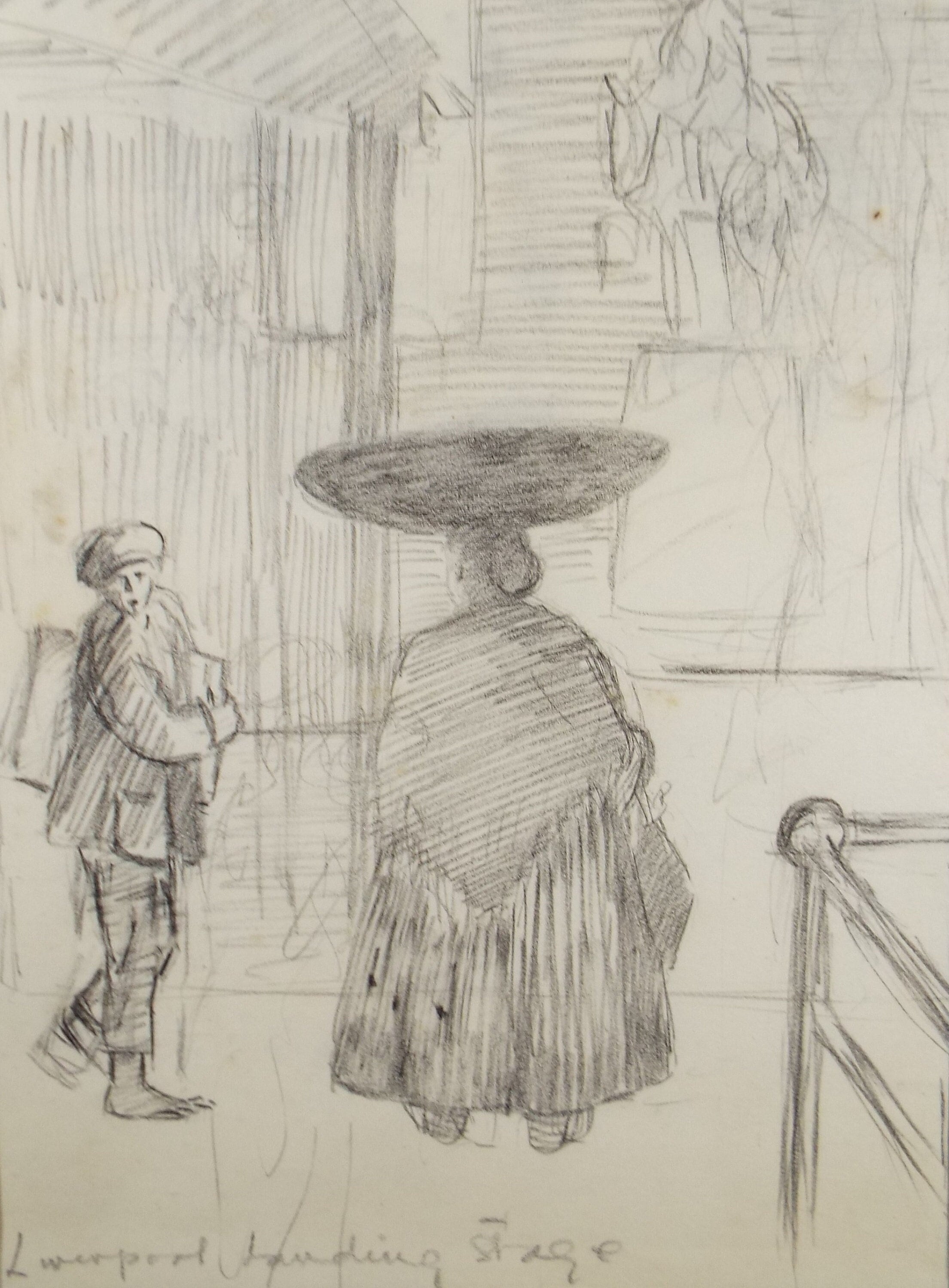 Original Pencil Drawing, 'Liverpool Landing Stage', Circa 1920's, Hild